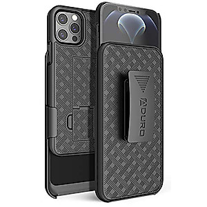 Aduro Combo Case & Holster for iPhone 12/ 12 Pro, Slim Shell & Swivel Belt Clip Holster, with Built-in Kickstand for Apple iPhone