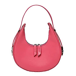 PU Leather Shoulder Bag for Women Girls Hobo Tote Handbag Top Handle Bag Purse Trendy Shiny Pinky Color Solid Lightweight