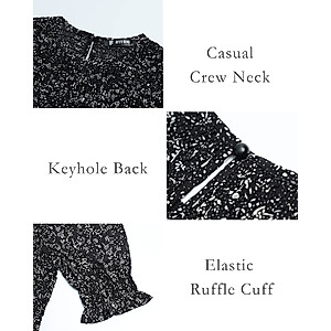 BTFBM Women Casual Summer Dresses 2025 Spring Crew Neck Ruffle Short Sleeve Floral Print Smocked Boho Flowy Maxi Dress(Floral Black White, Large)