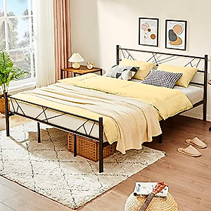 WOHOMO Queen Bed Frame with Headboard, Upgarded 14 Support Leg Bedframe Metal Platform, Never Squeaky, Heavy Duty Steel Slats Mattress Foundation, No Box Spring Needed, Black