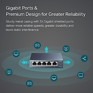 TP-Link 5 Port Gigabit Ethernet Network Switch | Ethernet Splitter | Sturdy Metal w/ Shielded Ports | Plug-and-Play | Traffic Optimization | Unmanaged (TL-SG105) (Renewed)