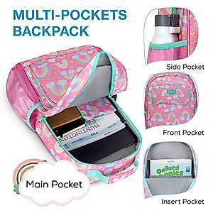mommore Kids Backpack Set, Rainbow Backpack for Girls Lightweight Elementary Bookbag for Students School backpack for Children with Chest Strap Water Resistant,3pcs pink