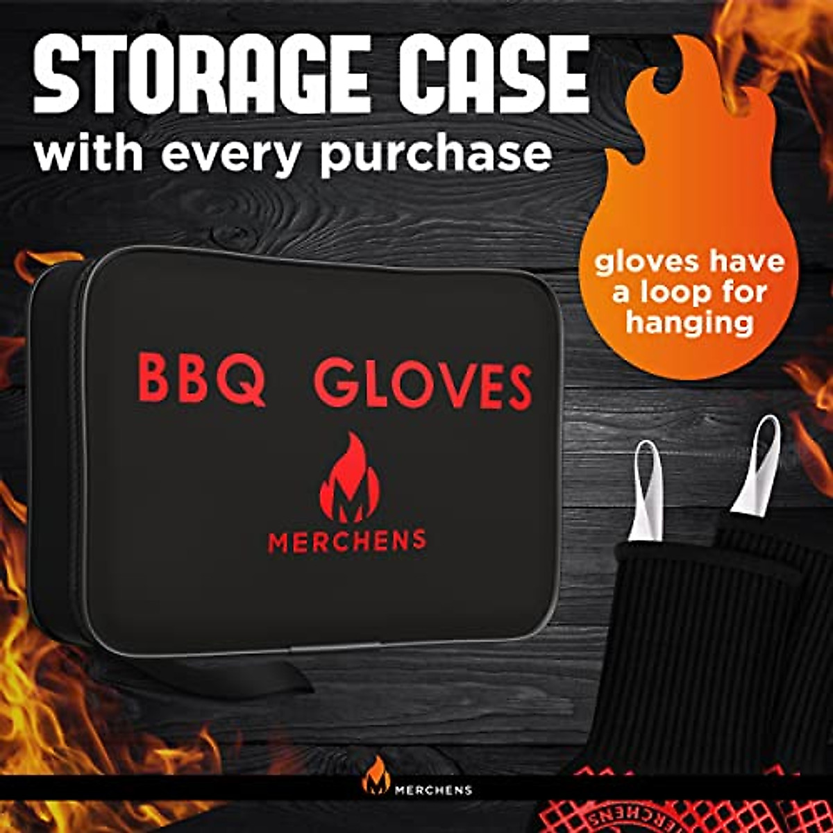 MERCHENS Oven Mitts - Insulated, Fireproof, Extreme Heat Resistant Silicone Grill Gloves That Take Barbecuing to New Heights - Extra Long Oven Mitts - Indoor & Outdoor Wear with Protective Case (Red)