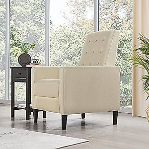 Yaheetech Fabric Recliner Chair Mid-Century Modern Recliner Adjustable Single Recliner Sofa with Thicker Seat Cushion Tufted Upholstered Sofa with Pocket Spring for Living Room Bedroo Beige
