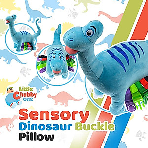 Little Chubby One Sensory Dinosaur Buckle Pillow - 11 Inch - Learning Activity Toy - Educational Toy Helps Develop Motor Skills Problem Solving Color and Number Recognition Ideal for Travel Great Gift