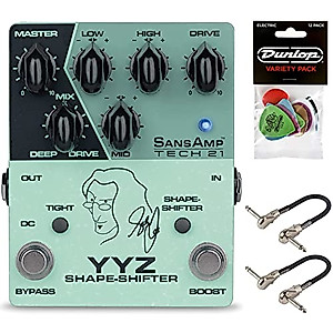 Tech 21 YYZ Geddy Lee Shape-Shifter Signature SansAmp Pedal Bundle with 2 MXR Patch Cables and Dunlop Pick Pack