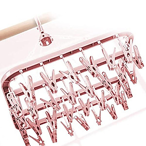 OQHAIR Underwear Drying Rack, Swivel Clip and Drip Hanger Clothes Hanger Drying Rack, Laundry Drying Rack Clothes Pegs with 32 Clips Foldable Stocking Rack