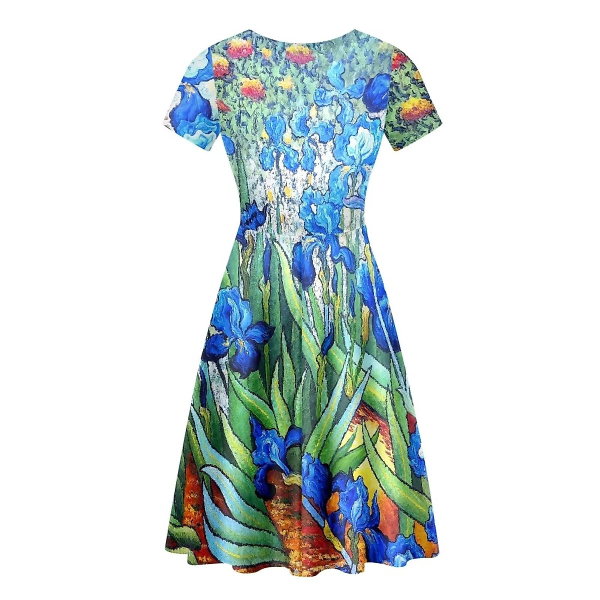 POLERO Van Gogh Irises Dress for Women Oil Painting Print Dress for Casual Summer Short Sleeved Dresses Size XL