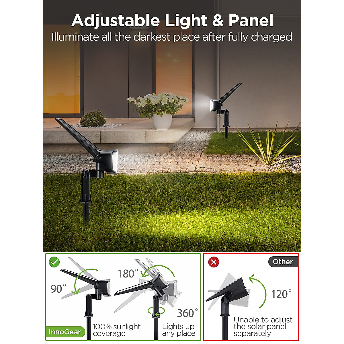 InnoGear Solar Outdoor Lights, 48 LED Spot Lights Outdoor IP67 Waterproof Spotlights for Yard Solar Spotlight 2-in-1 Landscape Spotlights Auto On/Off for Driveway Walkway Patio, Pack of 4 (White)