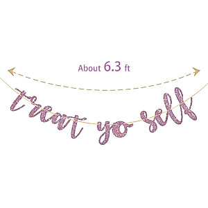 Treat Yo Self Banner, Garland Banner Sign for Wedding / Engagement / Birthday Party Decorations, Bridal Shower / Baby Shower Party Supplies - Purple