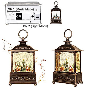 Christmas Lantern,Snow Globe Decoration Lanterns,Lit Snow Globe Lanterns Crystal Sparkle,Suitable for Outdoor Garden and Room Decoration,Music Carols and Blessings(Forest House)