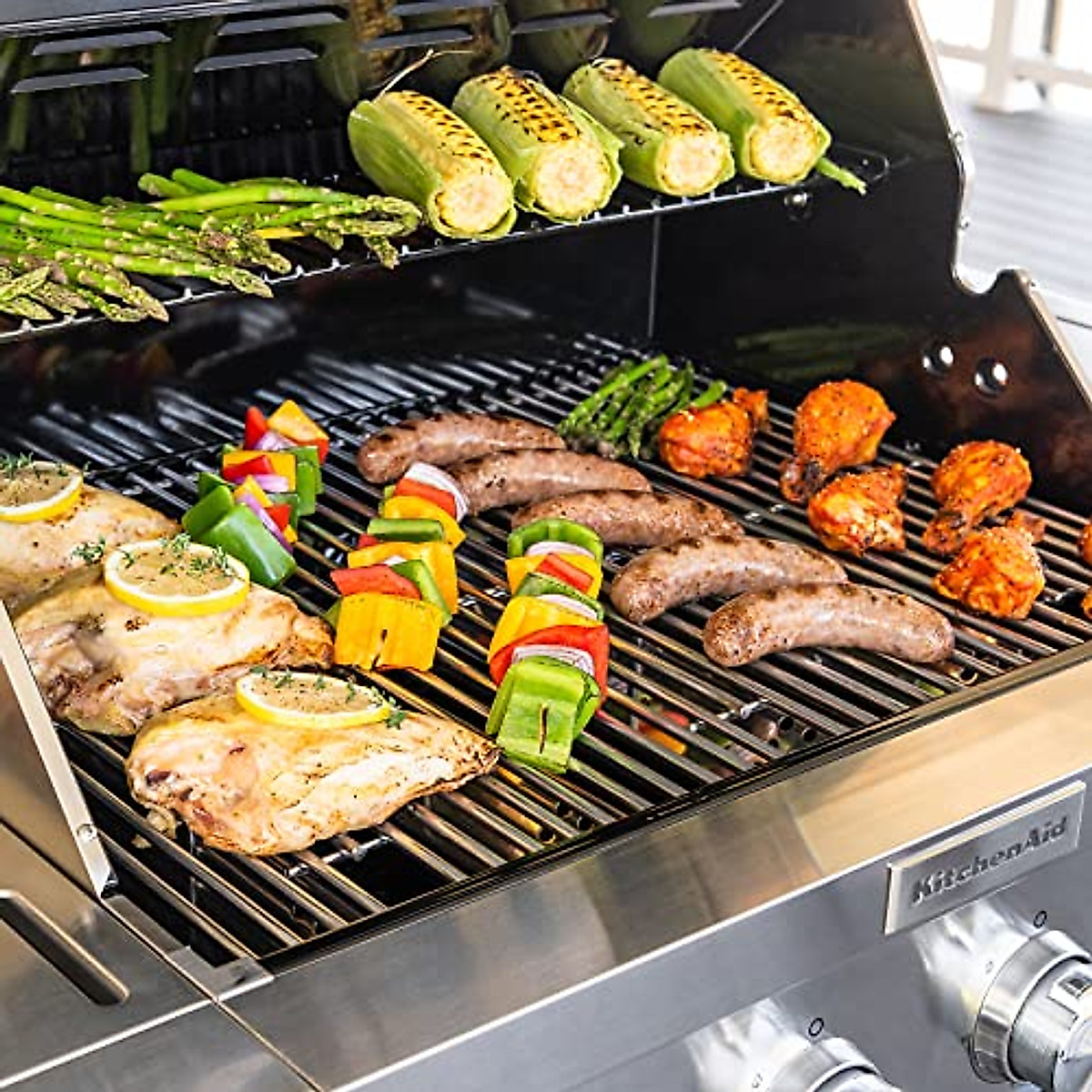 KitchenAid 720-0954L 4-Burner Stainless Steel Free Standing 55000 BTU Propane Gas Grill with Black Cabinet and Side Burner