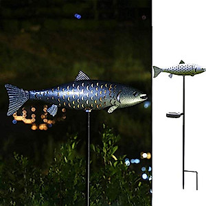 KAIXOXIN Solar Garden Lights Metal Fish Decorative Stake for Outdoor Patio Yard Decorations,Warm White LED Solar Path Lights
