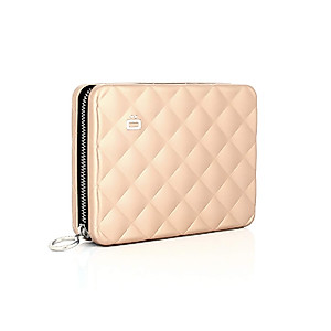 ÖGON -DESIGNS- Quilted Passport Aluminum Wallet Large capacity passport size - Clutch organizer - Women’s RFID blocking wallet - Rose Gold