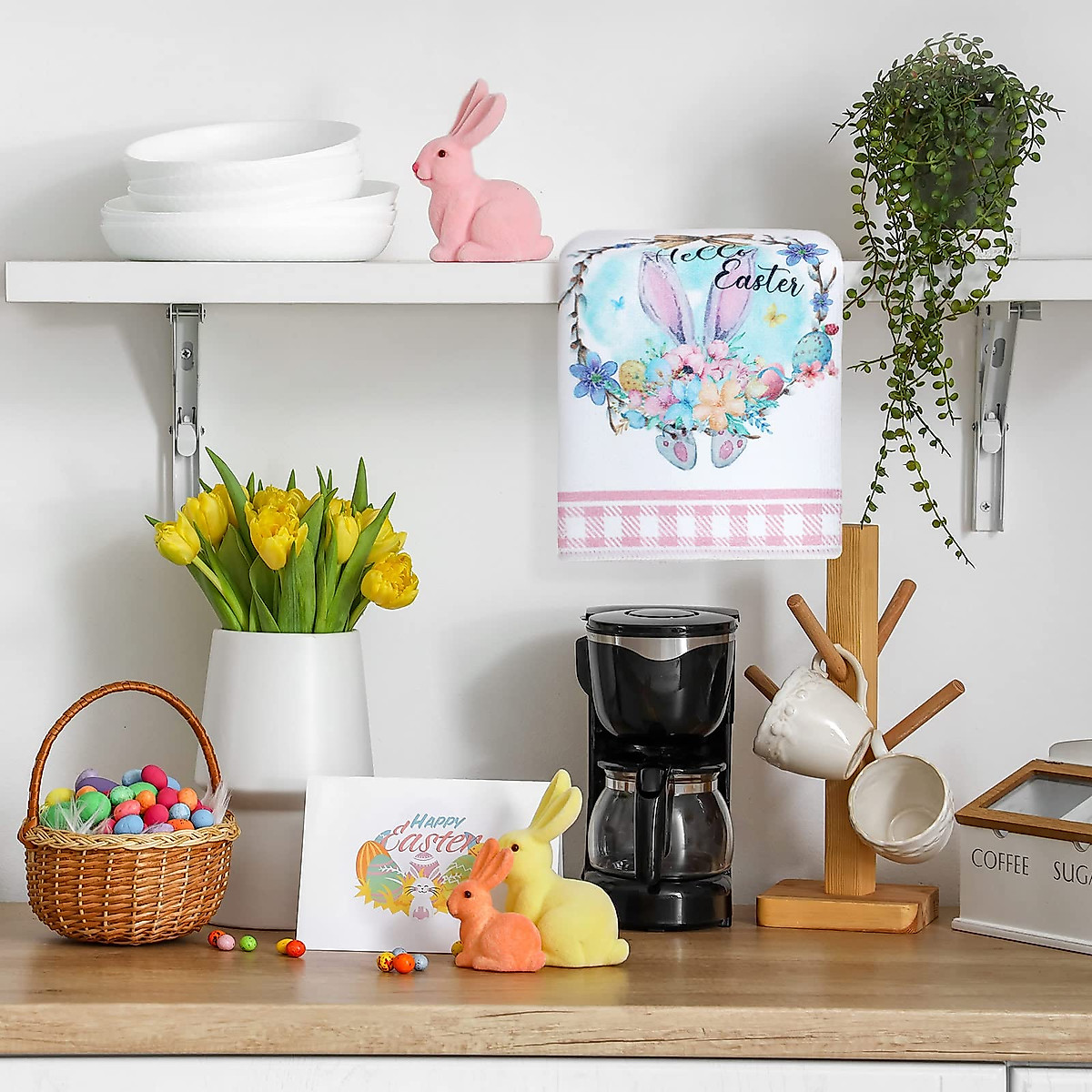 4 Pcs Easter Kitchen Towels Bunny Gnome Easter Dish Towels Easter Egg Farmhouse Hand Towels Easter Kitchen Decor Spring Flowers Blessings Dishcloths Housewarming Gifts for Bathroom Home Decorations