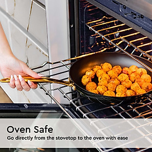 Black and Gold Pots and Pans Set Nonstick - 15PC Luxe Black Pots and Pans Set Non Toxic - Induction Compatible, PFOA Free Black and Gold Cookware Set & Gold Kitchen Utensils - Gold Kitchen Accessories