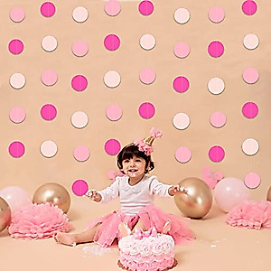 Zwiebeco 52Ft Pink Circle Dots Garland Paper Dot Bunting Banner Hanging Polka Dot Streamers for Baby Shower Birthday Engagement Wedding Bridal Shower Hen Tea Party Nursery Kids Room Home Decorations