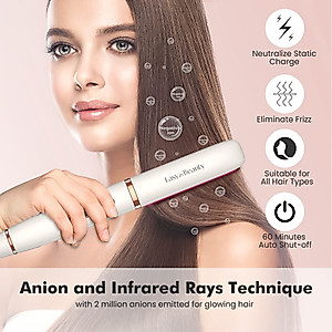 EasyinBeauty Hair Straightener Flat Iron with Ionic Infrared, 1 Inch Professional Hair Straightener and Curler 2 in 1, Ceramic Tourmaline Flat Iron with 5 Adjustable Temp, LED Display, Fast Heating