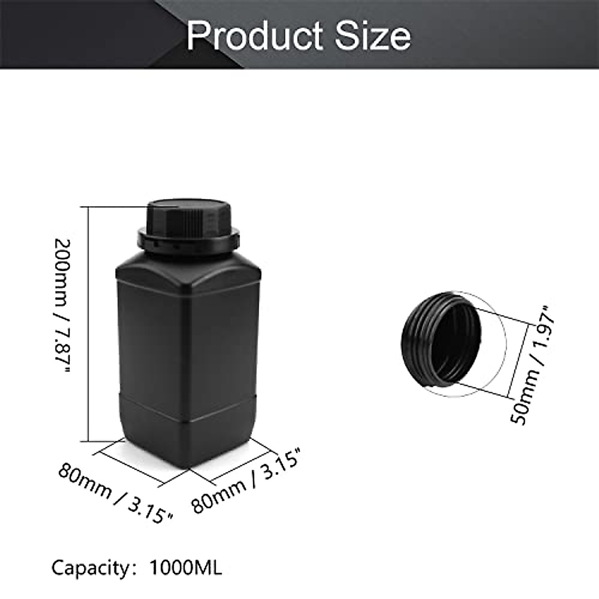 Othmro 5pcs Plastic Lab Chemical Reagent Bottles, 1000ml/33.81oz Wide Mouth Liquid/Solid Square Sample Storage Container Sealing Bottles with Anti-theft Cap Black