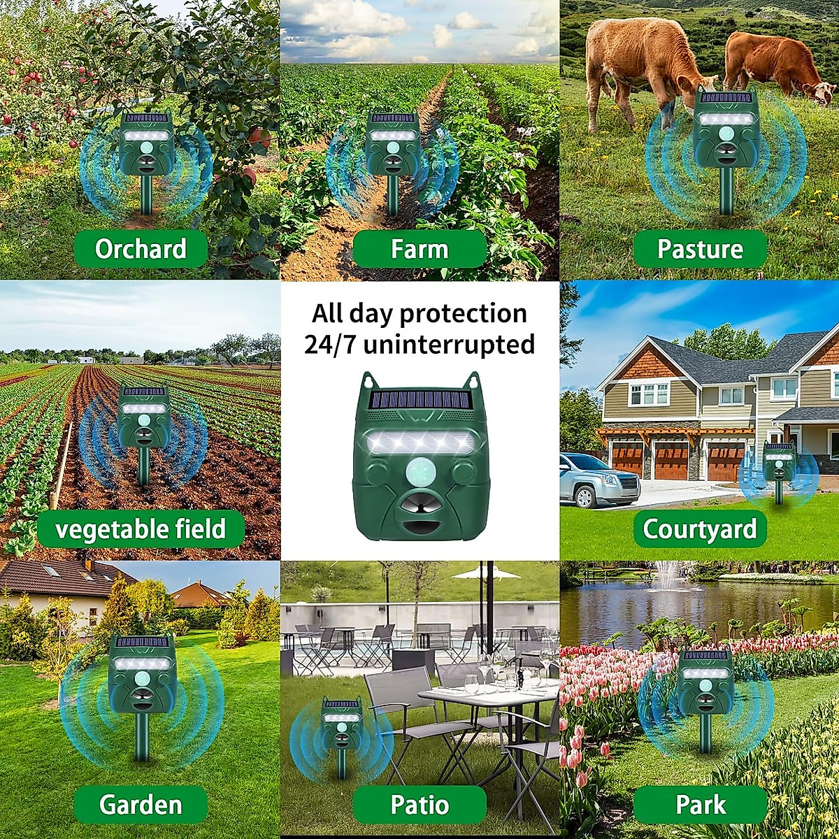 Solar Ultrasonic Animal Repellent 2024 Newest Cat Deterrent Outdoor with Motion Sensor to Scare Away Cat Deer Squirrel Dog Skunk Rabbit Raccoon, Deer Repellent Devices Skunk Repellent for Yard (2)