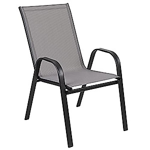 Flash Furniture Brazos Series Outdoor Stackable Patio Chairs with Flex Comfort Material, Stacking Outdoor Modern Sling Patio Chairs, Set of 4, Gray
