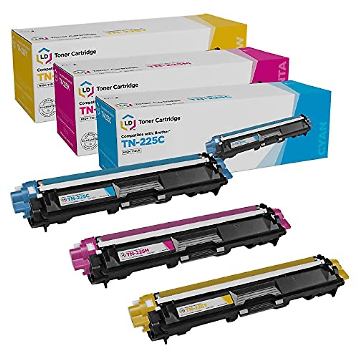 LD Compatible Toner Cartridge Replacements for Brother TN225 High Yield (1 Cyan, 1 Magenta, 1 Yellow, 3-Pack)