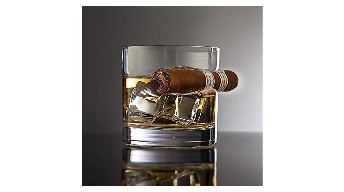 Old Fashioned Whiskey Glass with Cigar Rest - Gift Idea