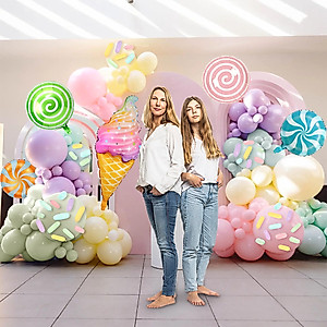 169 PCS Sweet Candy Balloon Garland Arch Kit 5/10/18 Inch Pastel Rainbow Latex Balloons Lollipop Ice Cream Foil Balloons for Candyland Party Girl Boy Birthday Party Baby Shower Decorations
