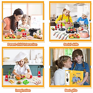 Zero Zoo 105Pcs Kids Kitchen Toy Accessories, Toddler Pretend BBQ Camping Cooking Playset, Play Pots, Pans, Utensils Cookware Toys, Play Food Set, Vegetables, Learning Gift for Girls Boys