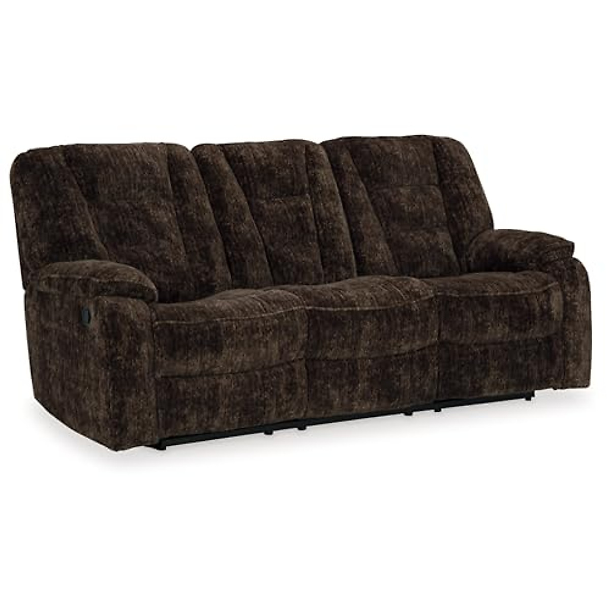 Signature Design by Ashley Soundwave Contemporary Manual Reclining Sofa with Drop Down Table, USB Ports and Cup Holders, Dark Brown