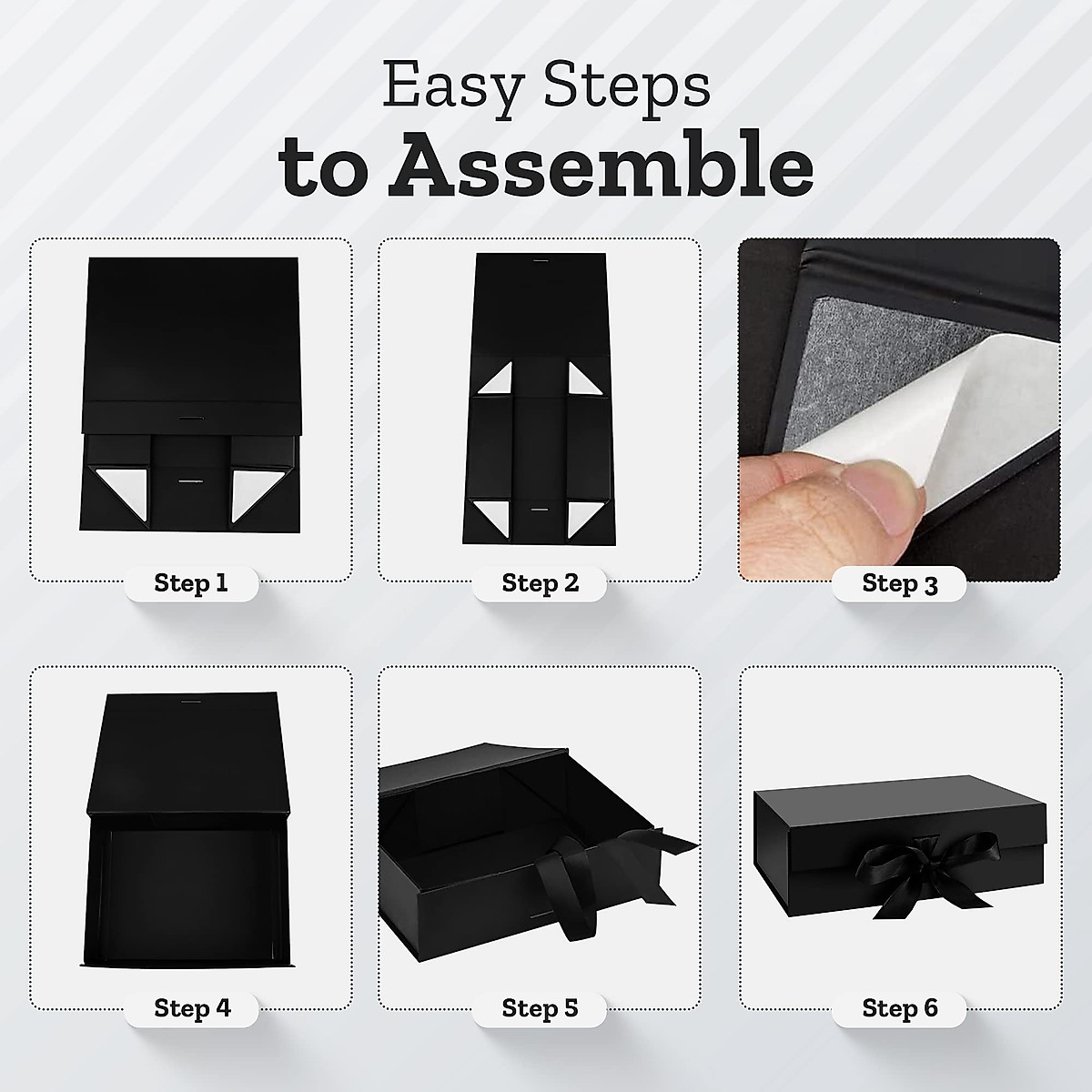 AJH3 ESSENTIALS Deluxe Gift Box: Elegant 10.5x7.5x3.1 Inches Box with Ribbon and Magnetic Closure - Great for All Occasions (1 Pack) (Black)