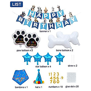 Hollucky Dog Birthday Party Supplies,Dog Party Decorations Set with Dog Birthday Hat,Birthday Banner,Dog Paw Bone Balloon,Dog Birthday Bandana for Large Dogs Pets,Puppy Supplies,Dog Birthday Gift