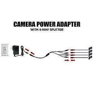 EWETON Security Camera Power Adapter 12V 2.5A 100V-240V AC to DC 2.1x5.5mm w/ 4-Way Power Splitter Cable LED Power Adapter Transformers-Fits Analog/AHD DVR/Camera, RGB LED, Strip Lights