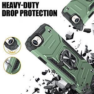 JAME Case for iPhone SE 2022/2020 Case with Tempered-Glass Screen Protector 2Pcs, for iPhone 8 Case, for iPhone 7 Case, for iPhone 6s Case, Military-Grade Protection, with Ring Kickstand, Alpine-Green