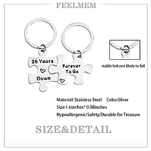FEELMEM 25th Anniversary Present Couples Puzzle Keychain Set Of Two 25 Years Anniversary Key Chain Present For Him Her (25th)