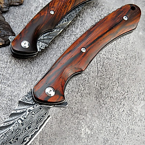 Sitivien ST242 Damascus Steel Folding Knife,Flipper Liner Lock Knife with Damascus VG10 Core Blade,Dalbergia Handle for Everyday Carry, Hunting and Outdoor …