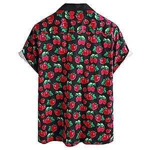 VATPAVE Mens Hawaiian Boling Shirt Casual Button Down Short Sleeve Summer Shirts X-Large Black Strawberry Aloha Shirt