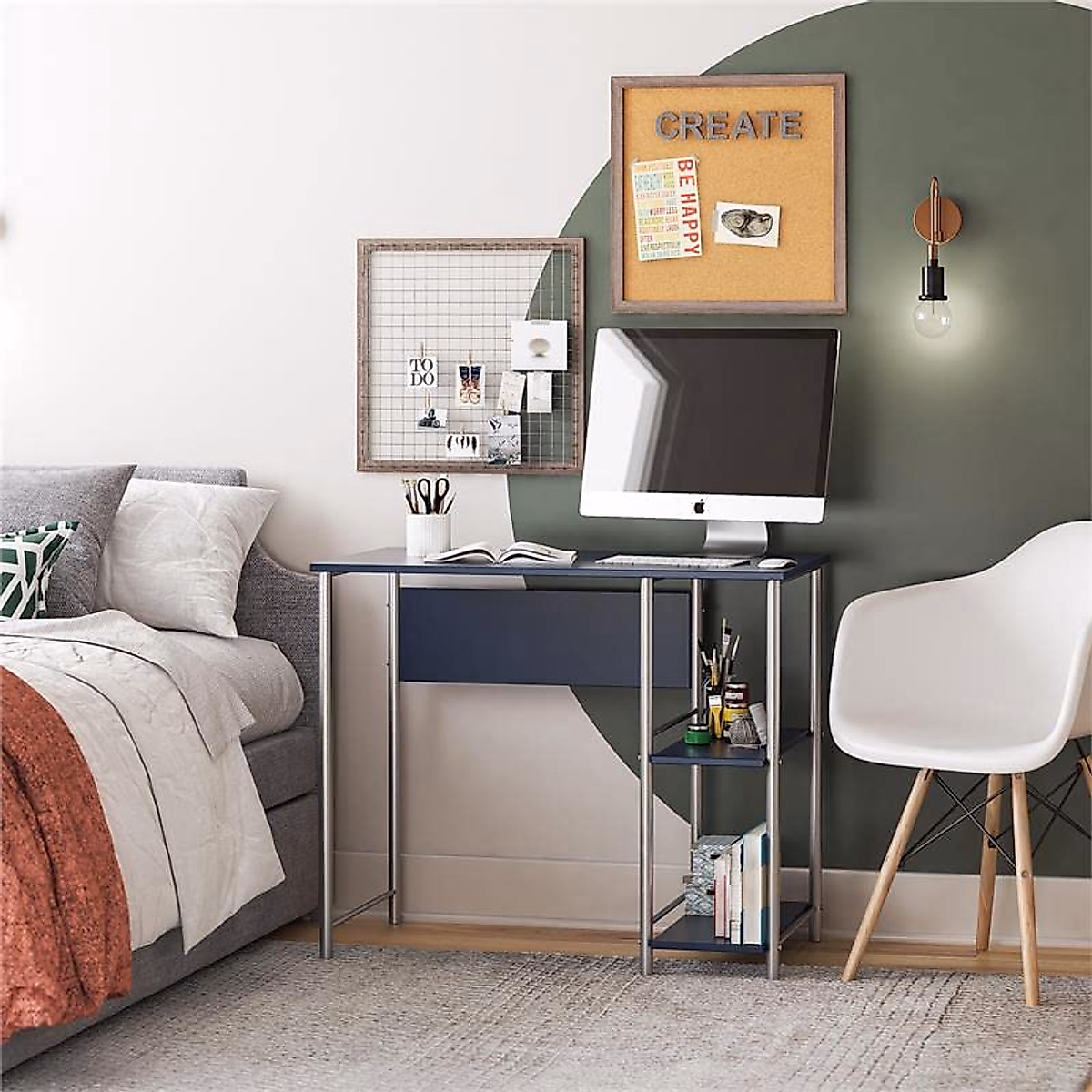 Ameriwood Home Mainstays Garrett Metal Student Computer Desk in Blue