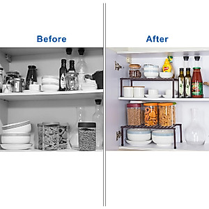 STORAGE MANIAC Set of 4 Kitchen Rack, Expandable Kitchen Storage Rack, Kitchen Shelf Organizer Rack, Adjustable Kitchen Bakers Rack, Kitchen Organization Shelf Rack for Cabinet, Bathroom, Bronze