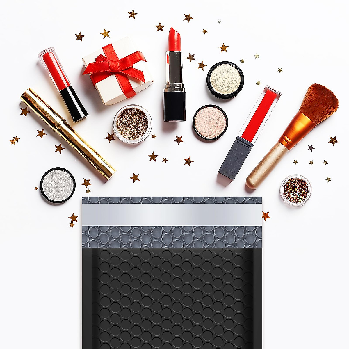 UCGOU Bubble Mailers 4x8 Inch Black 50 Pack Poly Padded Envelopes Small Business Mailing Packages Opaque Self Seal Adhesive Waterproof Boutique Shipping Bags for Jewelry Makeup Supplies #000