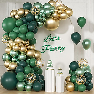 147pcs Green Balloon Garland Arch Kit, Dark Emerald Green and Gold Balloons for Wild One Jungle Birthday Graduation Safari Baby Shower Decorations
