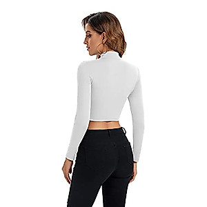 HoneyEcho Cropped Long Sleeve Tops for Women Turtleneck Long Sleeve Undershirts for Women Half Tees for Workout White X-Large