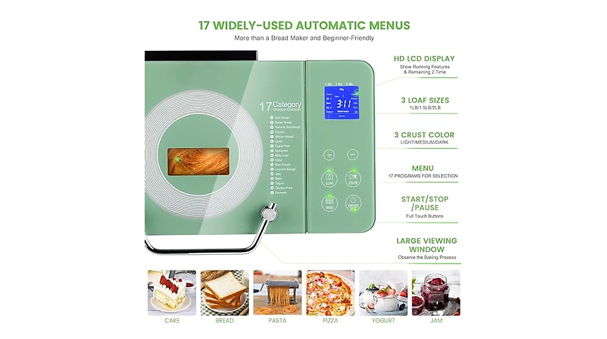 KEEPEEZ 2.2LB Large Bread Maker Machine-Dual Heaters, 17-in-1 Breadmaker with Gluten-Free, Pizza ...