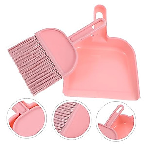 Mobestech 1 Set Mini Table Broom Broomstick Hand Held Broom Mini Broom Small Broom Dust Pan Brush Broom with Dustpan Broom and Dustpan Classroom Cleaning Supplies Handheld Broom Pink Plastic