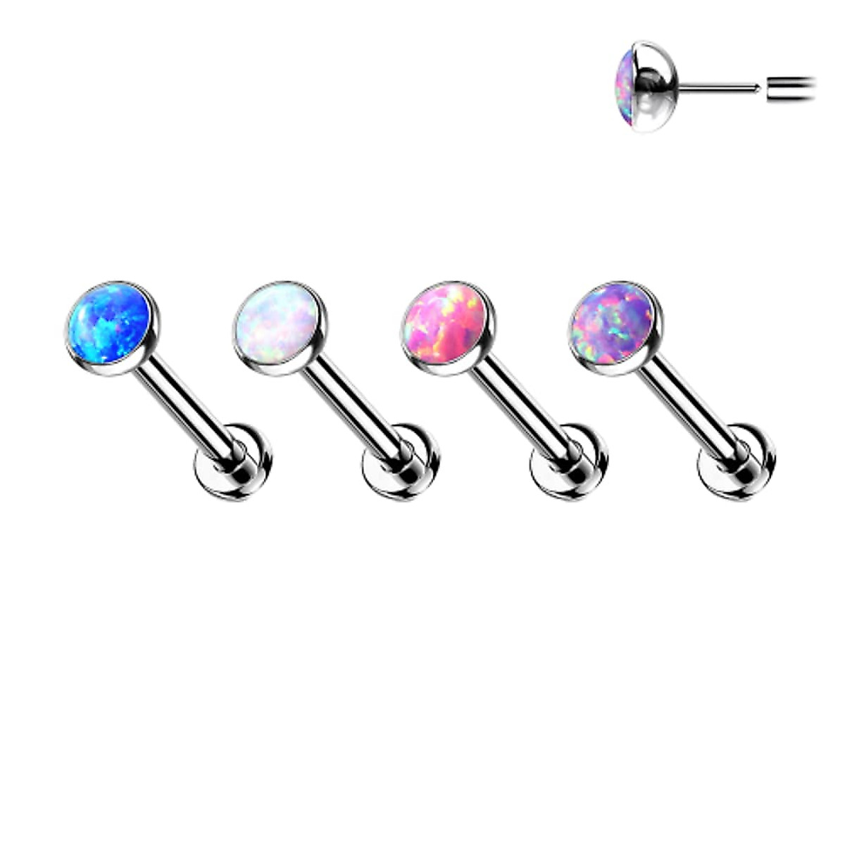 Pierced Owl 16-20G G23 Implant Grade Titanium Threadless Push-in Synthetic Opal Flat Back Stud (White, 20GA (0.8mm))