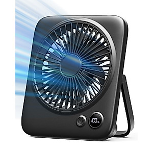 Otlonpe Desk Fan, Rechargeable Portable Fan Slim Quiet, 4000mAh Small Personal Table Fan Battery Operated 7.5-22H, Power Bank, 4 Speeds, 180° Foldable Desktop Fan for Travel Home Office Outdoor, Black