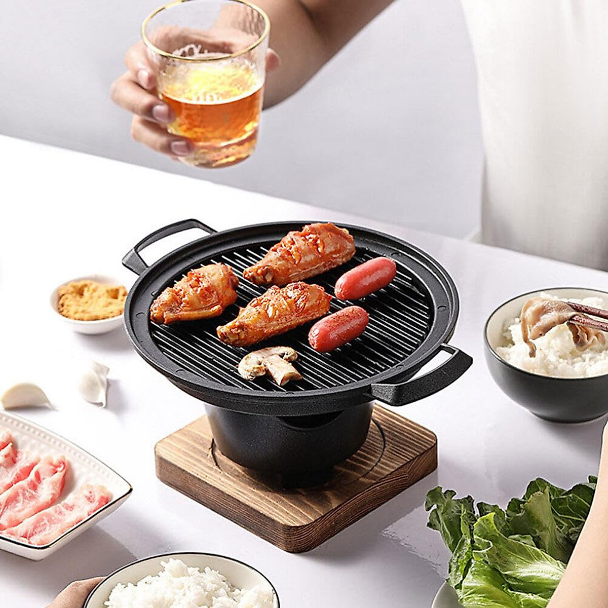 Abaodam Griddle 1 Set Korean Bbq Accessories Outdoor Stove Japanese Charcoal Stove Miniature Hibachi Grill Grill Food Charcoal Plate Tray Mini Korean Grill Barbecue Supplies Wood Indoor
