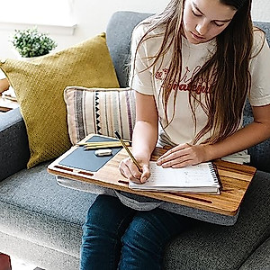 Lap Desk, Laptop Lap Desk with Cushion Made with Premium Acacia Wood. Lap Desk for Laptop Fits 14” to 17” Laptops. Bed Desk, Laptop Desk, Lapdesk for Laptop for Home Office Laptop Lap Desks Hazelteck