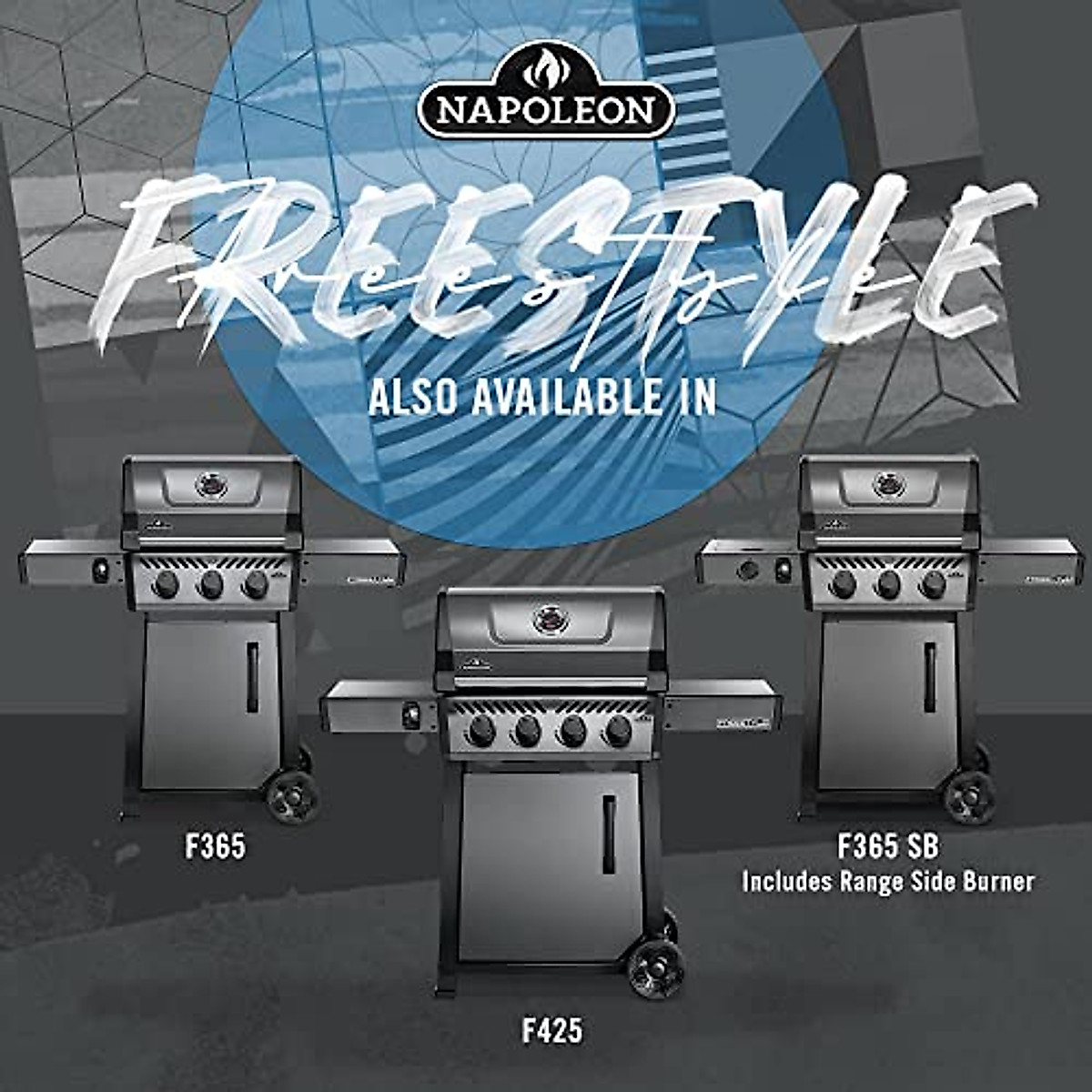 Napoleon Freestyle 425 - F425DSBPGT-ECP - Graphite, Porcelain Enamel & Stainless, 4 Burner, Range Side Burner, Cast Iron Cooking Grids
