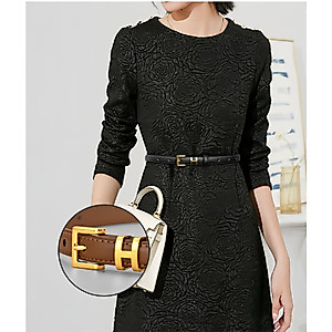 Larsweryar Women’s Belts，Skinny Elegantes Fashion Slim Leather Belt With Gold Buckle，Applicable to Dress Jeans slacks (Khaki, 25"-33"(102CM))